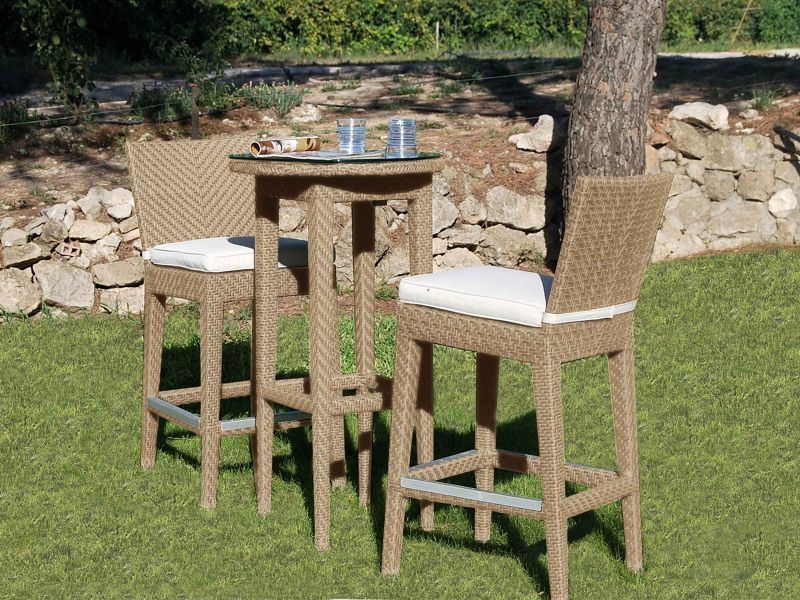 Panama Jack 3-Piece Austin Wicker Pub Table Set with Cushions